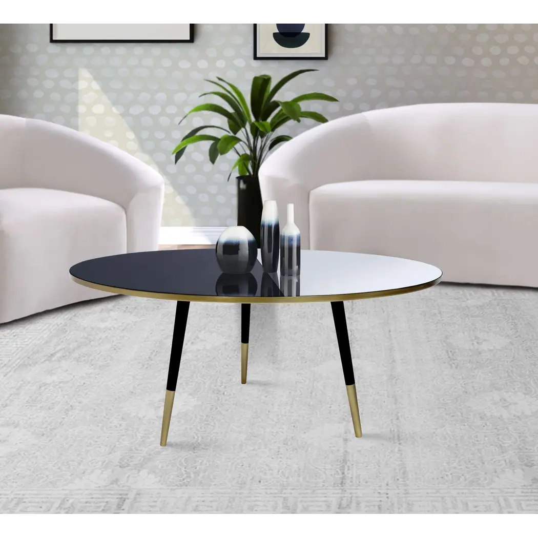 Reflection 32 Round Mirrored Coffee Table, Black/Gold by Meridian ...