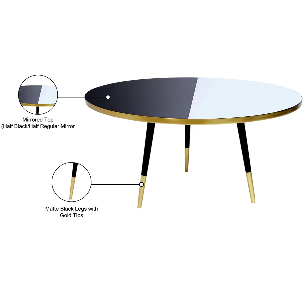 Reflection 32 Round Mirrored Coffee Table, Black/Gold by Meridian ...