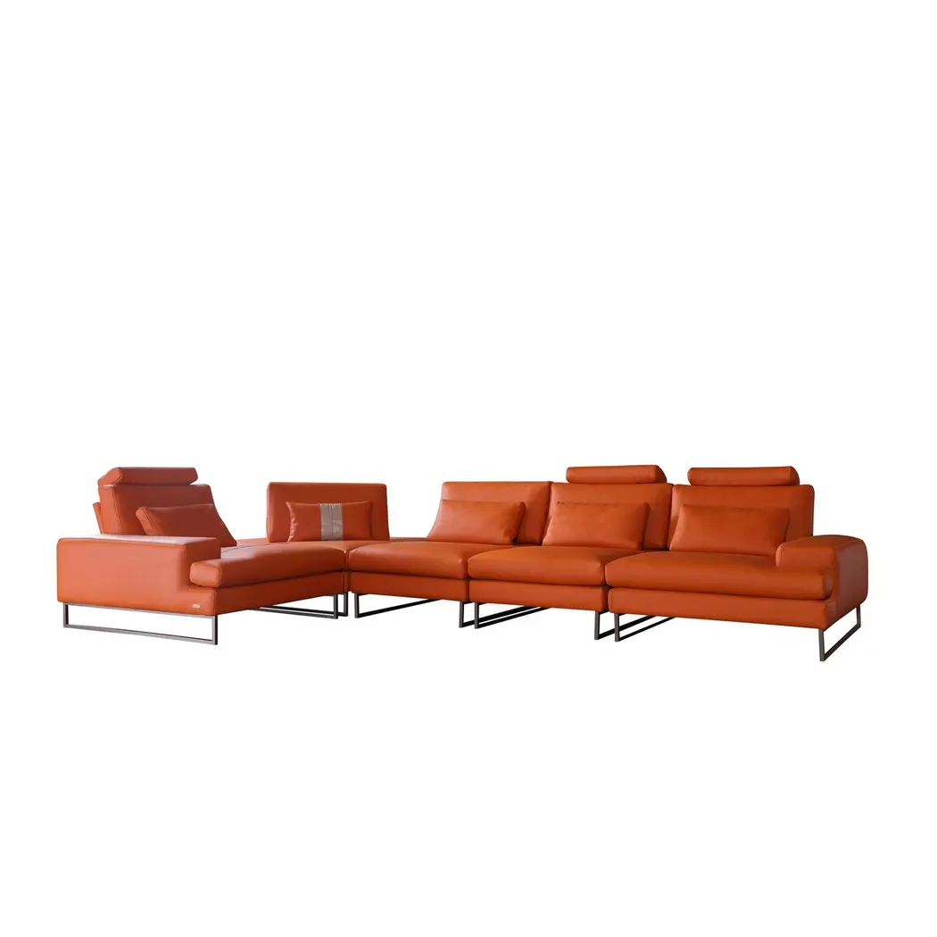 Meta Leather Modular Sectional w/Motion Backrest, Franco Orange by ...
