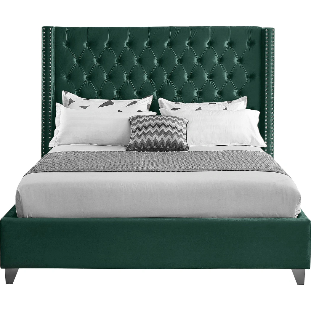Aiden Velvet Full Size Bed, Green by Meridian Furniture | Sohomod.com