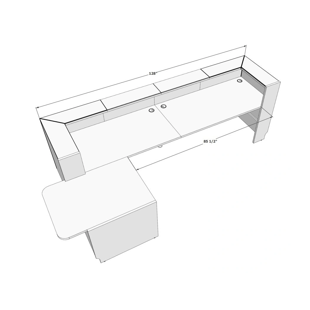 LINEA LIN411L L-Shaped Glass Reception Desk w/Counter Top & LED Light ...