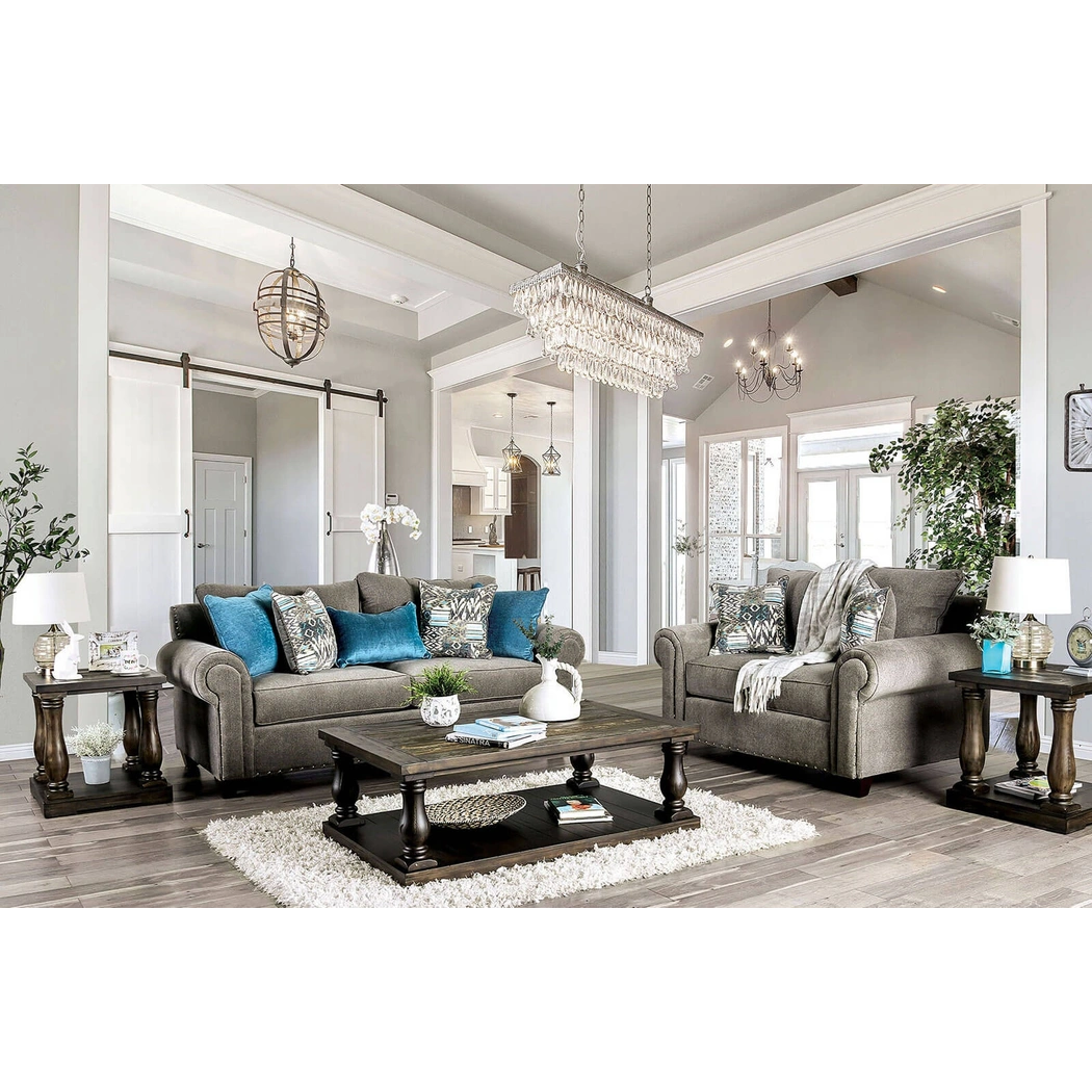 Mott Fabric Living Room Set, Gray by Furniture of America | Sohomod.com